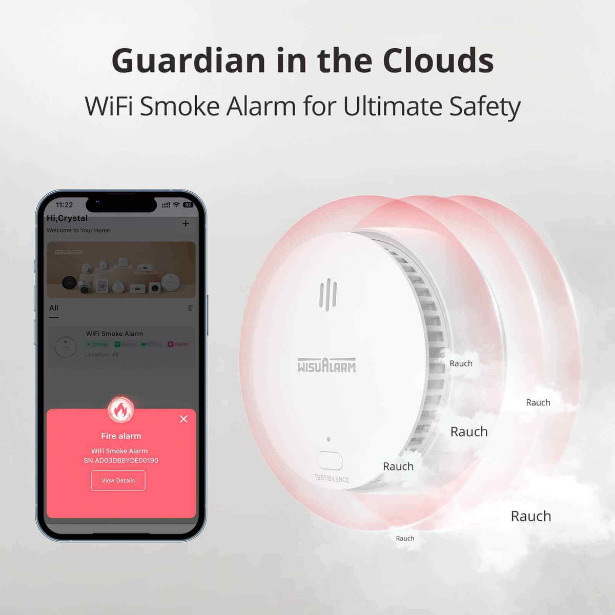 5PC WiFi Smoke Alarms With Wisualarm App Mobile Control – WISUALARM EU